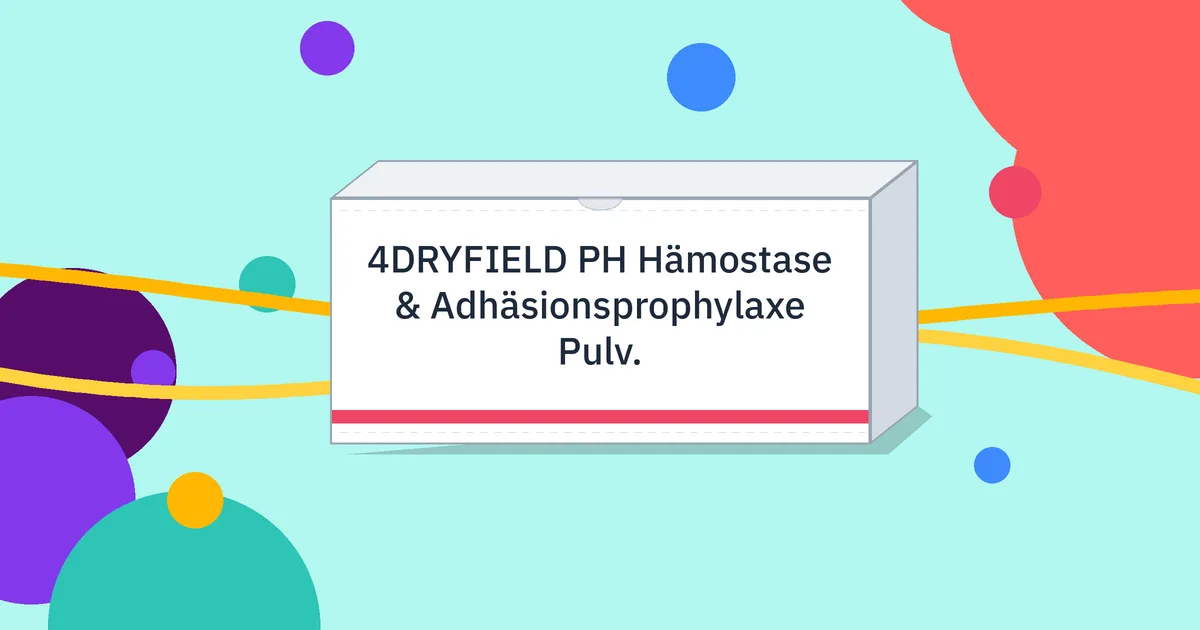 Symbolbild: Packung mit der Aufschrift 4DRYFIELD PH Hämostase & Adhäsionsprophylaxe Pulv. (PZN 15896456) – Verfügbarkeit und Bezug in Apotheken in Frankfurt am Main