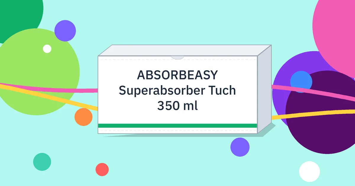 Symbolbild: Packung mit der Aufschrift ABSORBEASY Superabsorber Tuch 350 ml (PZN 15433130) – Verfügbarkeit und Bezug in Apotheken in Frankfurt am Main
