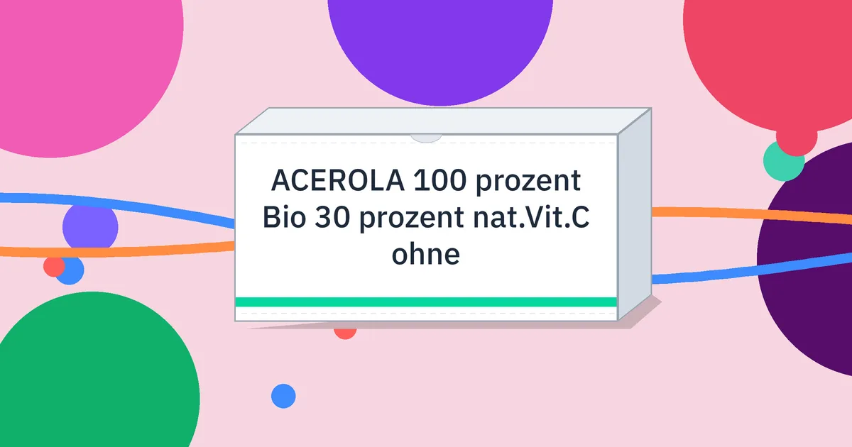 Symbolbild: Packung mit der Aufschrift ACEROLA 100 prozent Bio 30 prozent nat.Vit.C ohne (PZN 18030102) – Verfügbarkeit und Bezug in Apotheken in Frankfurt am Main