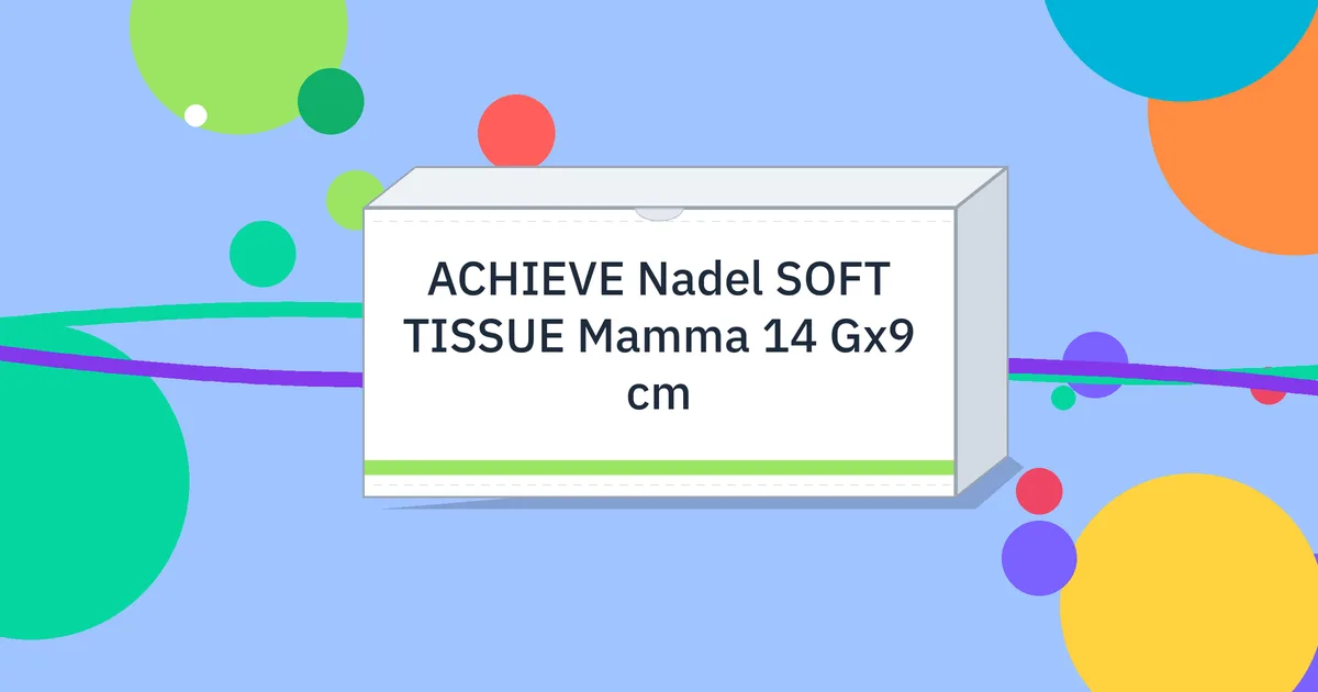 Symbolbild: Packung mit der Aufschrift ACHIEVE Nadel SOFT TISSUE Mamma 14 Gx9 cm (PZN 18764519) – Verfügbarkeit und Bezug in Apotheken in Frankfurt am Main