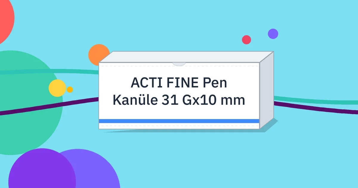 Symbolbild: Packung mit der Aufschrift ACTI FINE Pen Kanüle 31 Gx10 mm (PZN 07667931) – Verfügbarkeit und Bezug in Apotheken in Frankfurt am Main
