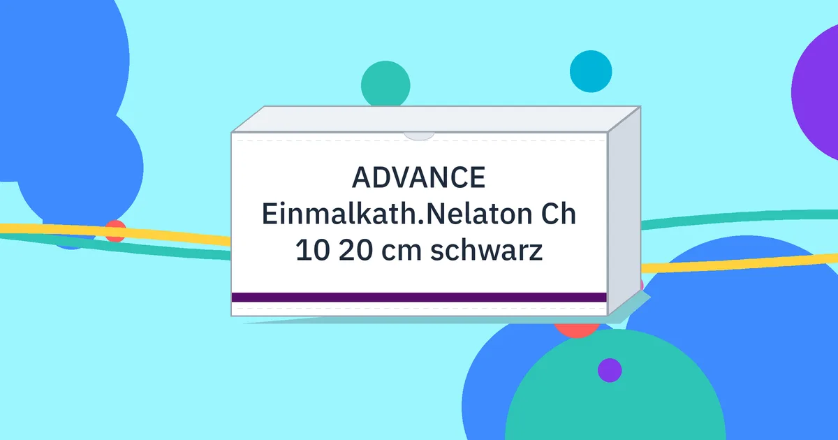 Symbolbild: Packung mit der Aufschrift ADVANCE Einmalkath.Nelaton Ch 10 20 cm schwarz (PZN 03036961) – Verfügbarkeit und Bezug in Apotheken in Frankfurt am Main