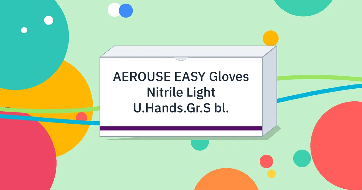 Symbolbild: Packung mit der Aufschrift AEROUSE EASY Gloves Nitrile Light U.Hands.Gr.S bl. (PZN 11090940) – Verfügbarkeit und Bezug in Apotheken in Frankfurt am Main