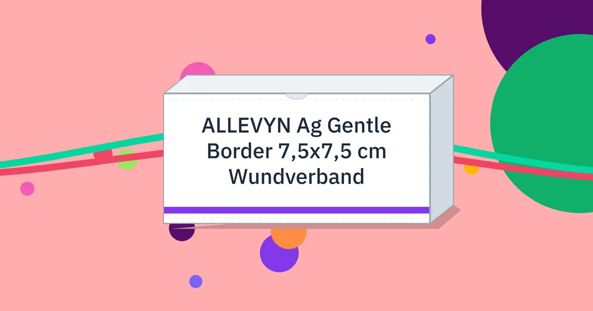 Symbolbild: Packung mit der Aufschrift ALLEVYN Ag Gentle Border 7,5x7,5 cm Wundverband (PZN 15403560) – Verfügbarkeit und Bezug in Apotheken in Frankfurt am Main