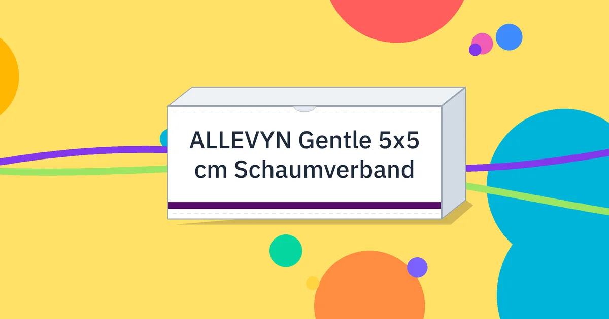 Symbolbild: Packung mit der Aufschrift ALLEVYN Gentle 5x5 cm Schaumverband (PZN 05868766) – Verfügbarkeit und Bezug in Apotheken in Frankfurt am Main