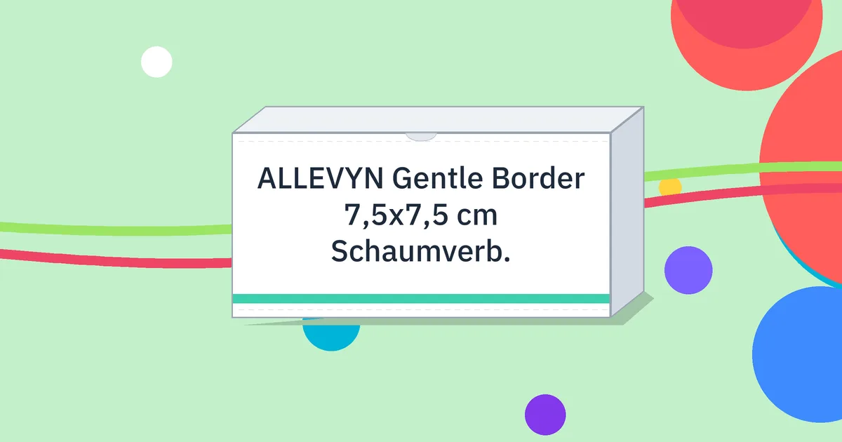 Symbolbild: Packung mit der Aufschrift ALLEVYN Gentle Border 7,5x7,5 cm Schaumverb. (PZN 11137541) – Verfügbarkeit und Bezug in Apotheken in Frankfurt am Main