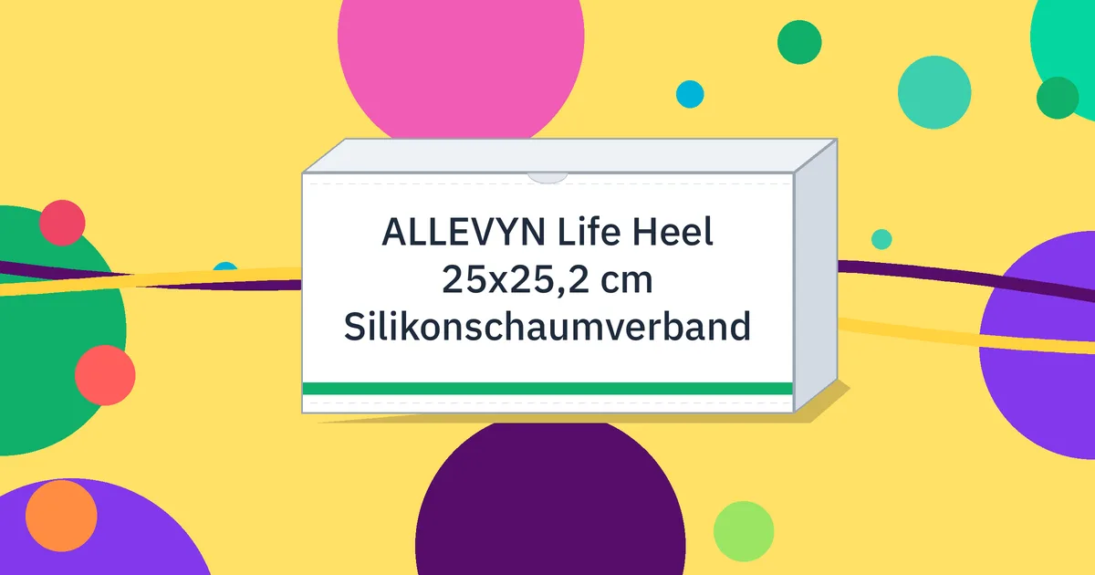 Symbolbild: Packung mit der Aufschrift ALLEVYN Life Heel 25x25,2 cm Silikonschaumverband (PZN 13908741) – Verfügbarkeit und Bezug in Apotheken in Frankfurt am Main
