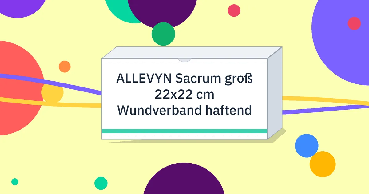 Symbolbild: Packung mit der Aufschrift ALLEVYN Sacrum groß 22x22 cm Wundverband haftend (PZN 11660478) – Verfügbarkeit und Bezug in Apotheken in Frankfurt am Main