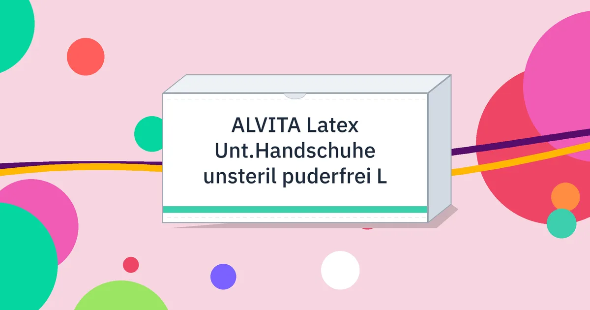 Symbolbild: Packung mit der Aufschrift ALVITA Latex Unt.Handschuhe unsteril puderfrei L (PZN 11309278) – Verfügbarkeit und Bezug in Apotheken in Frankfurt am Main