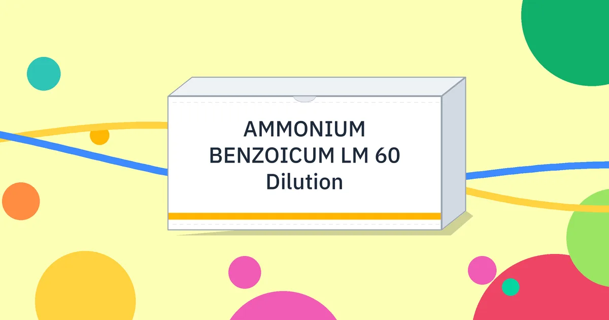 Symbolbild: Packung mit der Aufschrift AMMONIUM BENZOICUM LM 60 Dilution (PZN 13320172) – Verfügbarkeit und Bezug in Apotheken in Frankfurt am Main
