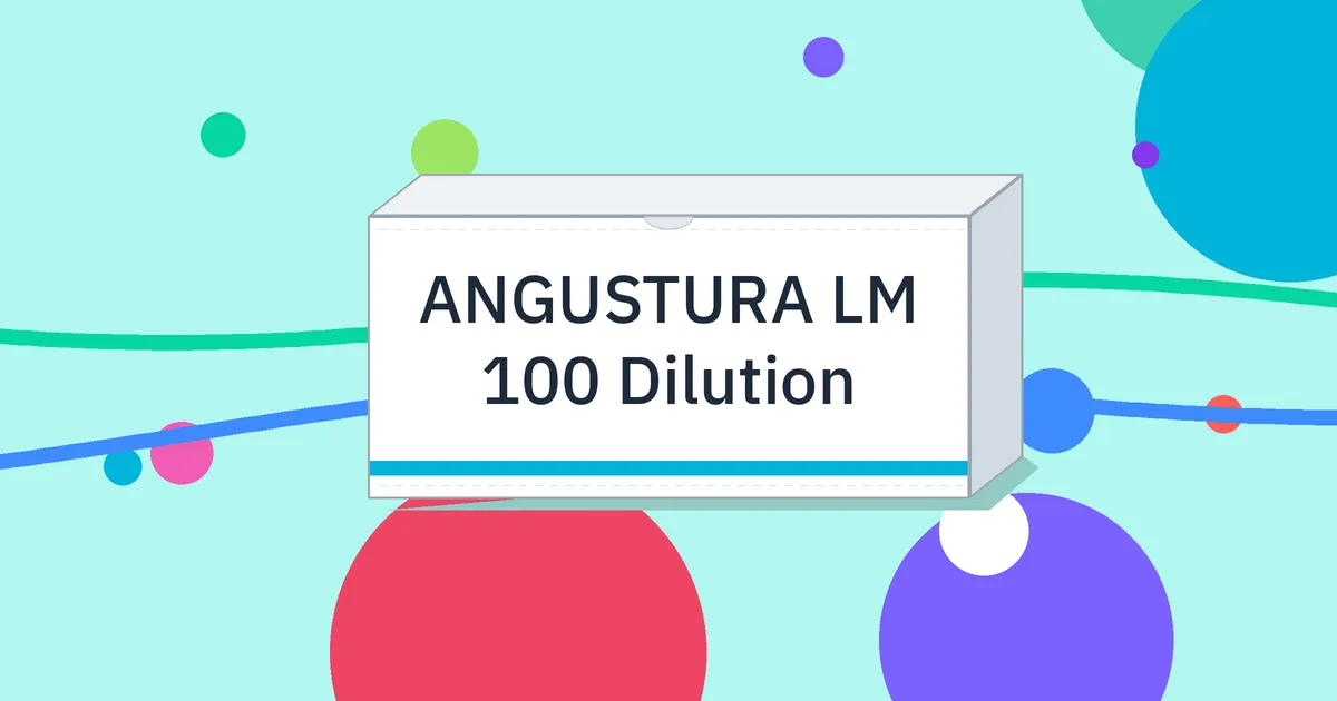 Symbolbild: Packung mit der Aufschrift ANGUSTURA LM 100 Dilution (PZN 13368724) – Verfügbarkeit und Bezug in Apotheken in Frankfurt am Main