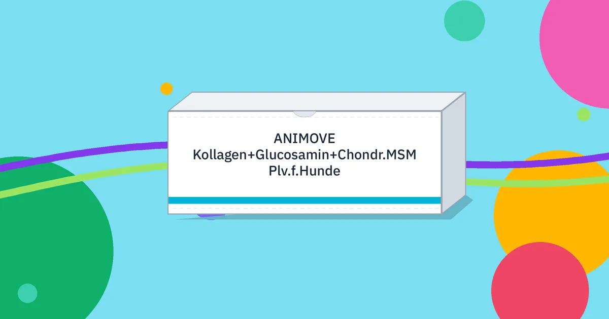 Symbolbild: Packung mit der Aufschrift ANIMOVE Kollagen+Glucosamin+Chondr.MSM Plv.f.Hunde (PZN 20387188) – Verfügbarkeit und Bezug in Apotheken in Frankfurt am Main