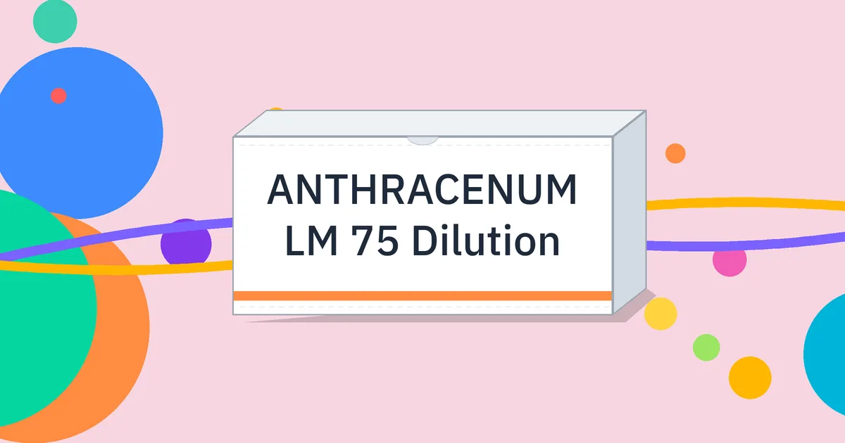 Symbolbild: Packung mit der Aufschrift ANTHRACENUM LM 75 Dilution (PZN 13370543) – Verfügbarkeit und Bezug in Apotheken in Frankfurt am Main
