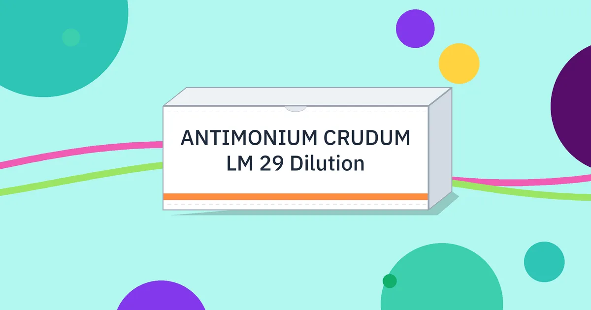 Symbolbild: Packung mit der Aufschrift ANTIMONIUM CRUDUM LM 29 Dilution (PZN 12763973) – Verfügbarkeit und Bezug in Apotheken in Frankfurt am Main