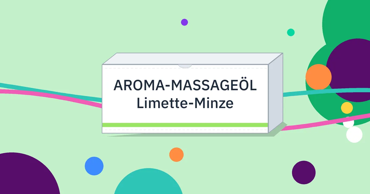 Symbolbild: Packung mit der Aufschrift AROMA-MASSAGEÖL Limette-Minze (PZN 10818753) – Verfügbarkeit und Bezug in Apotheken in Frankfurt am Main