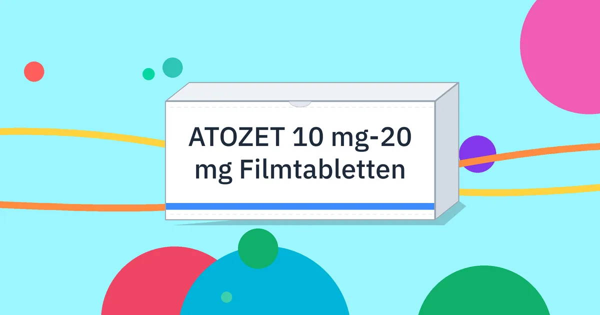 Symbolbild: Packung mit der Aufschrift ATOZET 10 mg-20 mg Filmtabletten (PZN 15266577) – Verfügbarkeit und Bezug in Apotheken in Frankfurt am Main