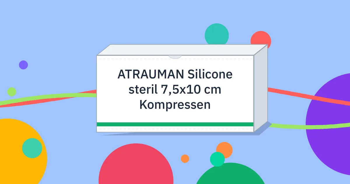 Symbolbild: Packung mit der Aufschrift ATRAUMAN Silicone steril 7,5x10 cm Kompressen (PZN 18052380) – Verfügbarkeit und Bezug in Apotheken in Frankfurt am Main