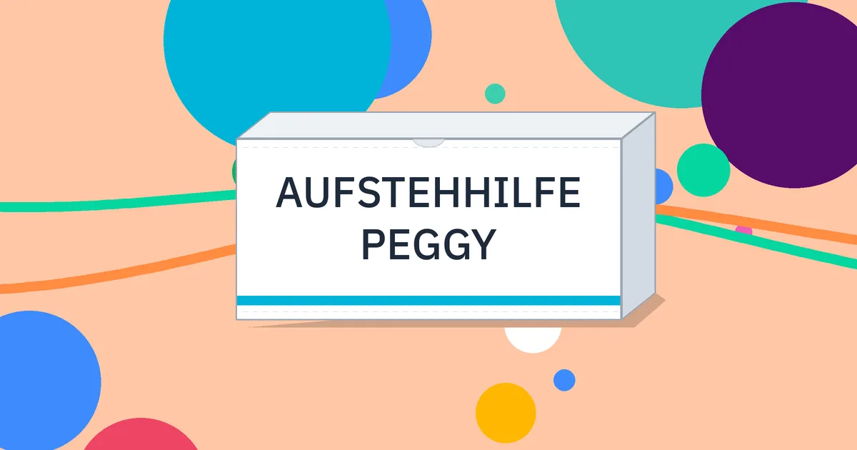Symbolbild: Packung mit der Aufschrift AUFSTEHHILFE PEGGY (PZN 20373223) – Verfügbarkeit und Bezug in Apotheken in Frankfurt am Main