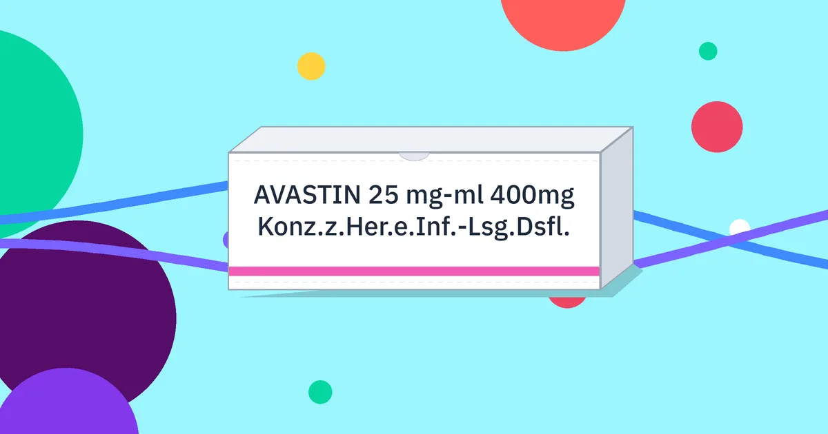 Symbolbild: Packung mit der Aufschrift AVASTIN 25 mg-ml 400mg Konz.z.Her.e.Inf.-Lsg.Dsfl. (PZN 10709024) – Verfügbarkeit und Bezug in Apotheken in Frankfurt am Main