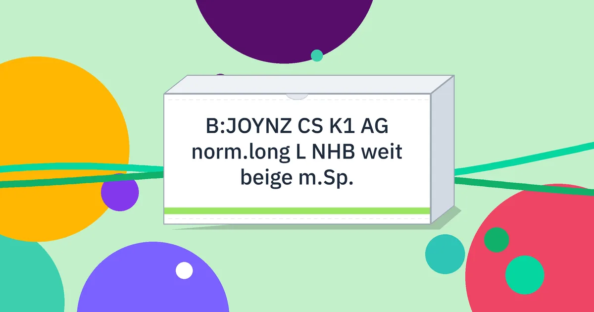 Symbolbild: Packung mit der Aufschrift B:JOYNZ CS K1 AG norm.long L NHB weit beige m.Sp. (PZN 20535341) – Verfügbarkeit und Bezug in Apotheken in Frankfurt am Main