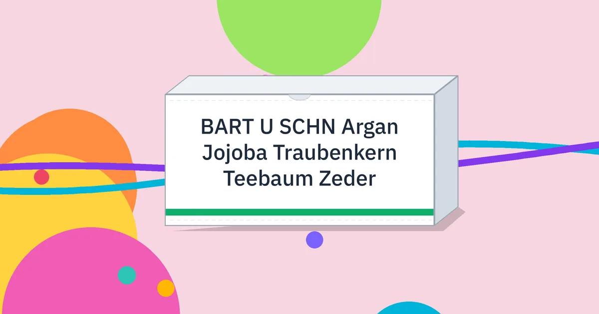 Symbolbild: Packung mit der Aufschrift BART U SCHN Argan Jojoba Traubenkern Teebaum Zeder (PZN 19399625) – Verfügbarkeit und Bezug in Apotheken in Frankfurt am Main