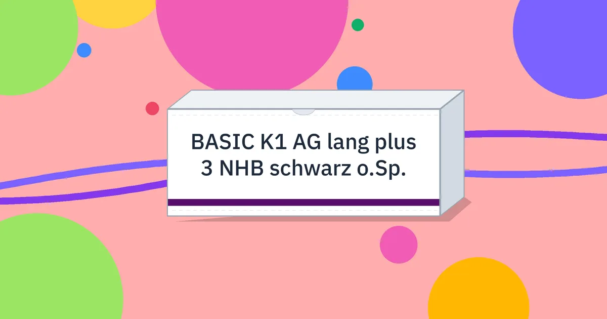 Symbolbild: Packung mit der Aufschrift BASIC K1 AG lang plus 3 NHB schwarz o.Sp. (PZN 20260387) – Verfügbarkeit und Bezug in Apotheken in Frankfurt am Main
