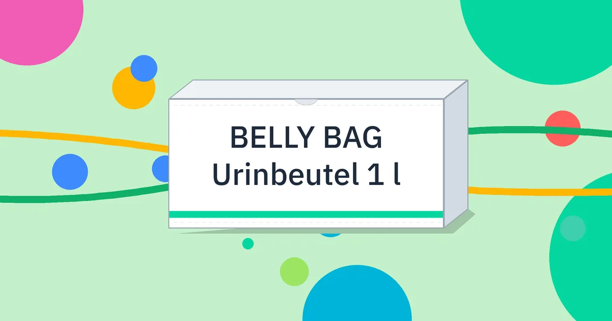 Symbolbild: Packung mit der Aufschrift BELLY BAG Urinbeutel 1 l (PZN 06604199) – Verfügbarkeit und Bezug in Apotheken in Frankfurt am Main