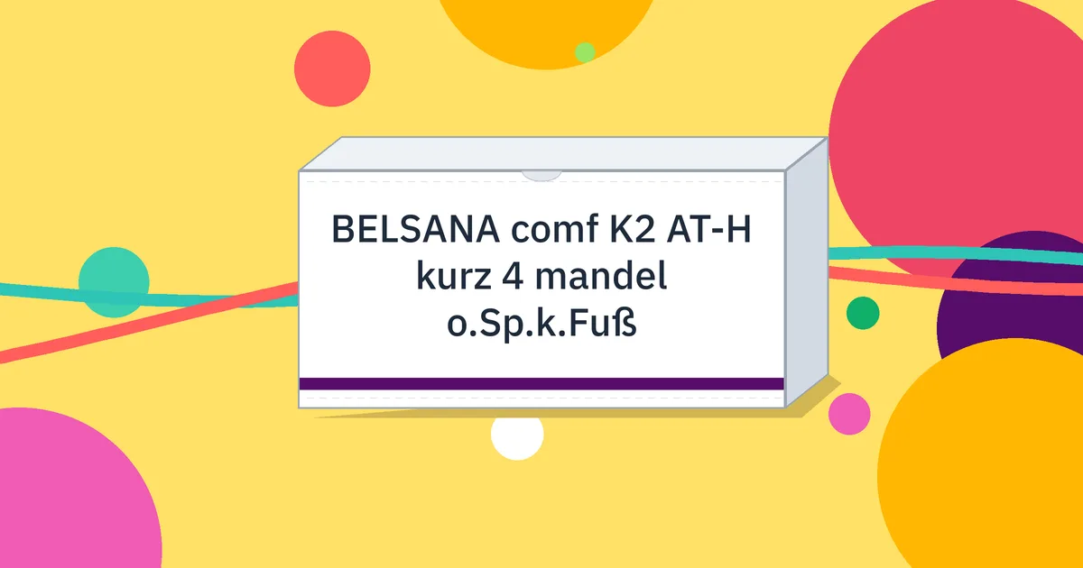 Symbolbild: Packung mit der Aufschrift BELSANA comf K2 AT-H kurz 4 mandel o.Sp.k.Fuß (PZN 12330352) – Verfügbarkeit und Bezug in Apotheken in Frankfurt am Main