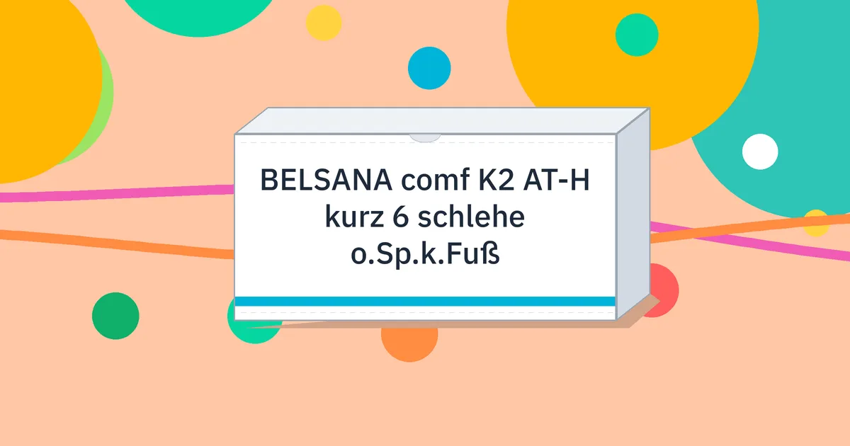 Symbolbild: Packung mit der Aufschrift BELSANA comf K2 AT-H kurz 6 schlehe o.Sp.k.Fuß (PZN 12331920) – Verfügbarkeit und Bezug in Apotheken in Frankfurt am Main