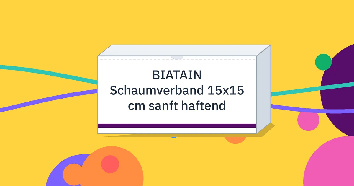Symbolbild: Packung mit der Aufschrift BIATAIN Schaumverband 15x15 cm sanft haftend (PZN 10122804) – Verfügbarkeit und Bezug in Apotheken in Frankfurt am Main