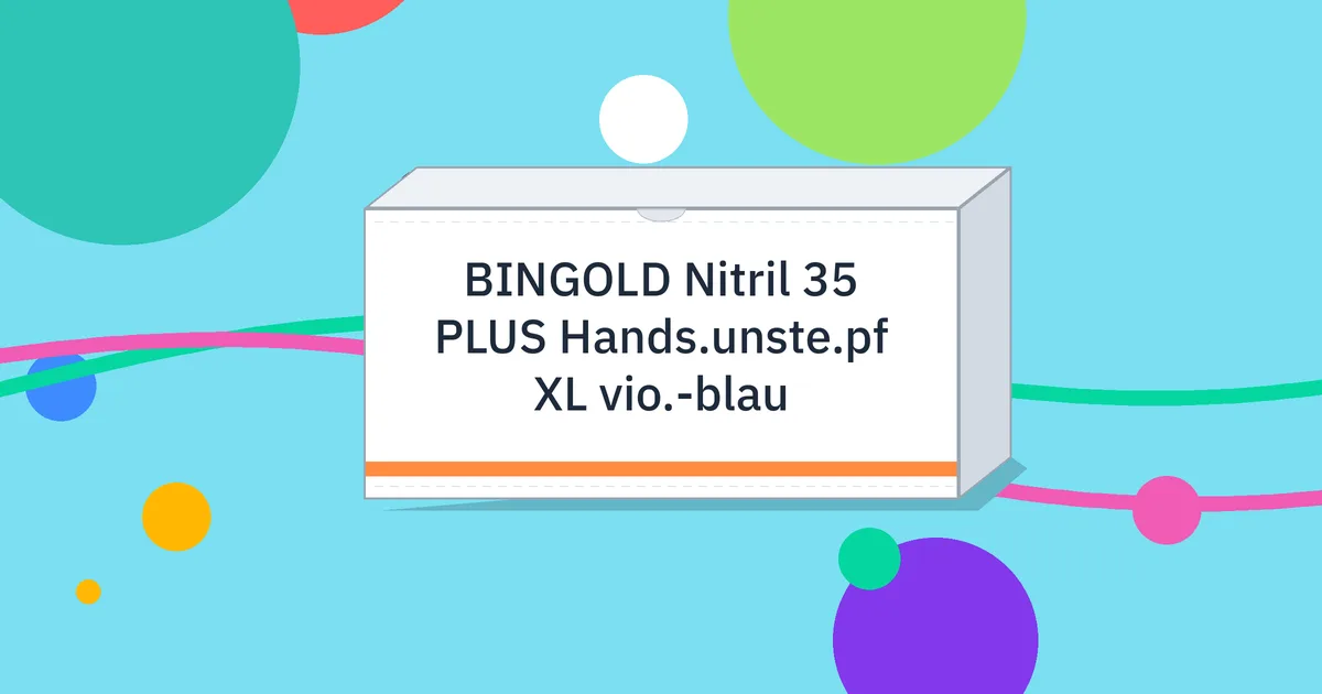 Symbolbild: Packung mit der Aufschrift BINGOLD Nitril 35 PLUS Hands.unste.pf XL vio.-blau (PZN 12390153) – Verfügbarkeit und Bezug in Apotheken in Frankfurt am Main