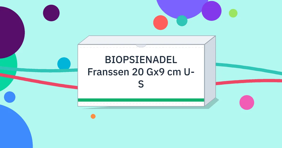 Symbolbild: Packung mit der Aufschrift BIOPSIENADEL Franssen 20 Gx9 cm U-S (PZN 06771224) – Verfügbarkeit und Bezug in Apotheken in Frankfurt am Main