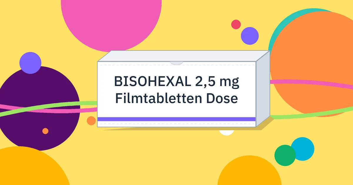 Symbolbild: Packung mit der Aufschrift BISOHEXAL 2,5 mg Filmtabletten Dose (PZN 19637697) – Verfügbarkeit und Bezug in Apotheken in Frankfurt am Main