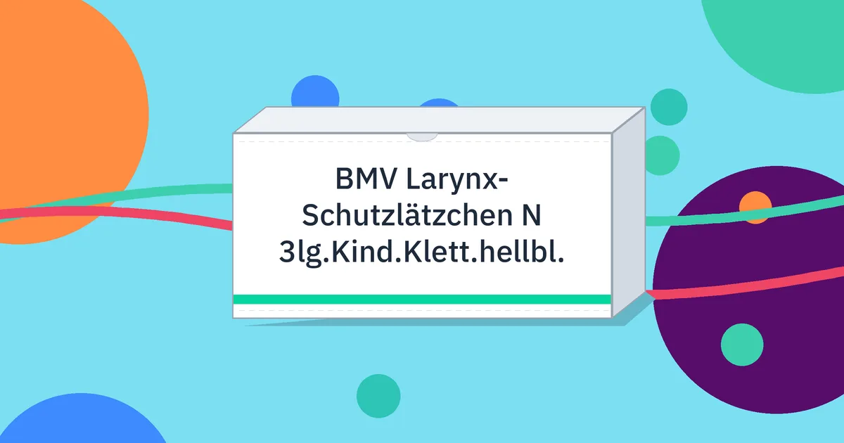 Symbolbild: Packung mit der Aufschrift BMV Larynx-Schutzlätzchen N 3lg.Kind.Klett.hellbl. (PZN 10083613) – Verfügbarkeit und Bezug in Apotheken in Frankfurt am Main