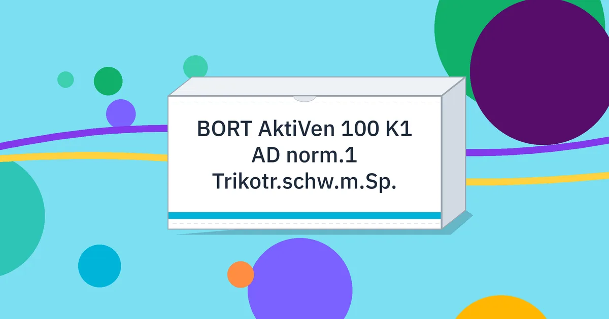 Symbolbild: Packung mit der Aufschrift BORT AktiVen 100 K1 AD norm.1 Trikotr.schw.m.Sp. (PZN 14387020) – Verfügbarkeit und Bezug in Apotheken in Frankfurt am Main