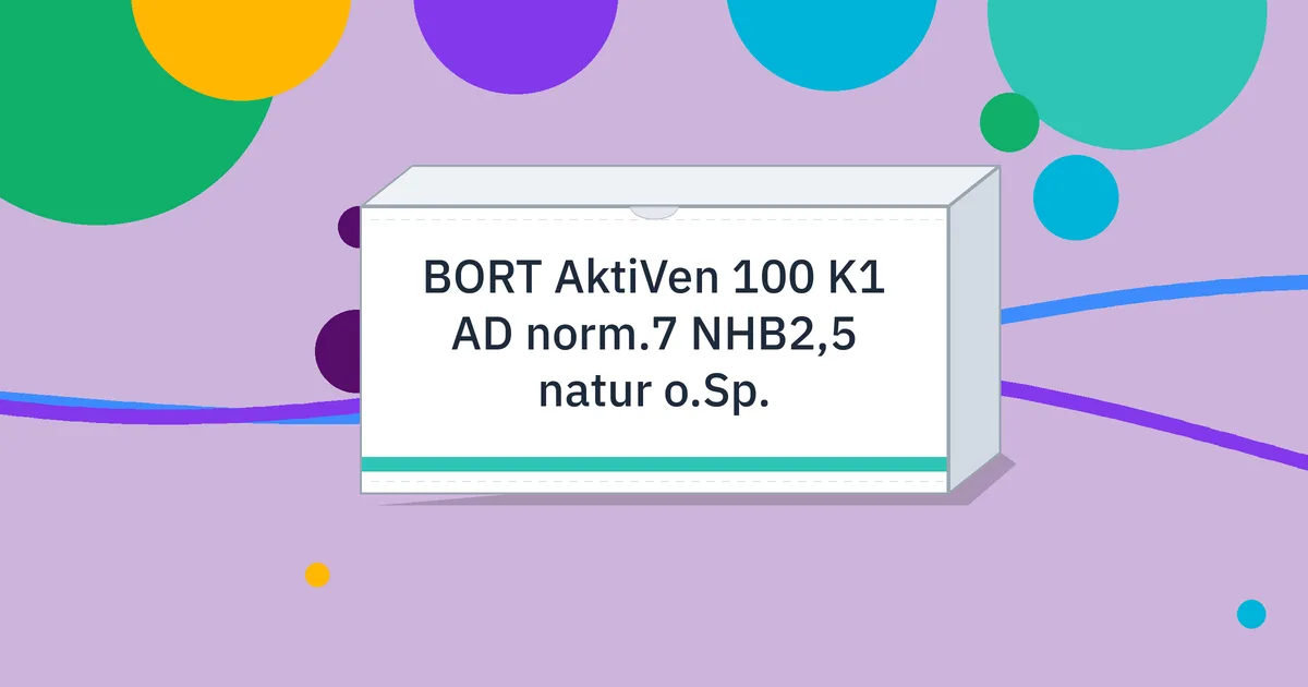Symbolbild: Packung mit der Aufschrift BORT AktiVen 100 K1 AD norm.7 NHB2,5 natur o.Sp. (PZN 17498292) – Verfügbarkeit und Bezug in Apotheken in Frankfurt am Main