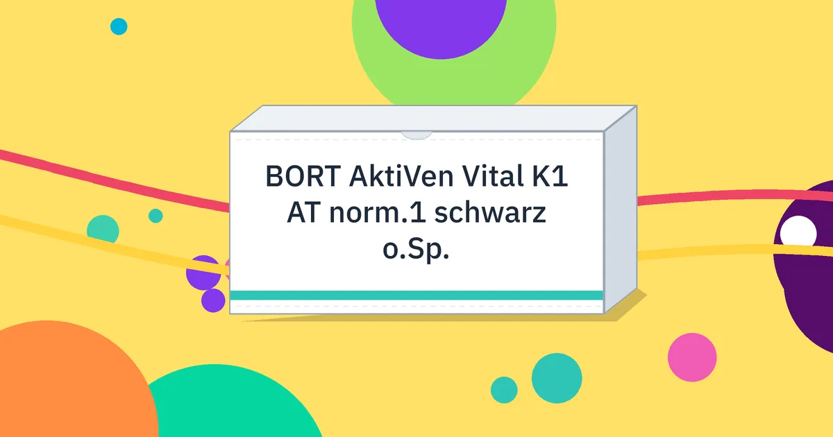 Symbolbild: Packung mit der Aufschrift BORT AktiVen Vital K1 AT norm.1 schwarz o.Sp. (PZN 13739623) – Verfügbarkeit und Bezug in Apotheken in Frankfurt am Main