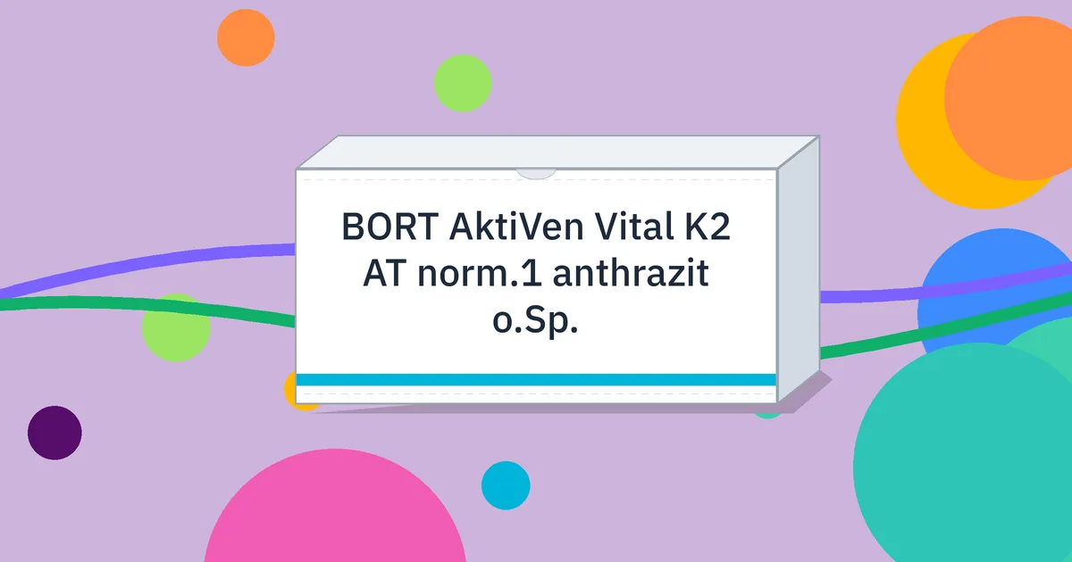 Symbolbild: Packung mit der Aufschrift BORT AktiVen Vital K2 AT norm.1 anthrazit o.Sp. (PZN 13743010) – Verfügbarkeit und Bezug in Apotheken in Frankfurt am Main