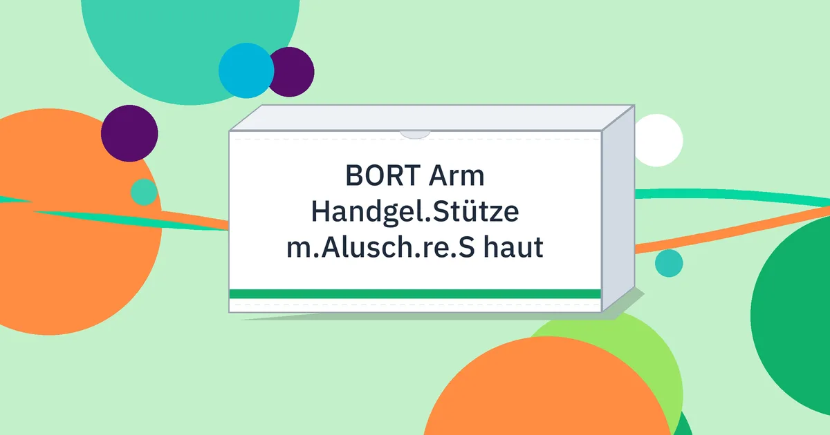 Symbolbild: Packung mit der Aufschrift BORT Arm Handgel.Stütze m.Alusch.re.S haut (PZN 02688153) – Verfügbarkeit und Bezug in Apotheken in Frankfurt am Main