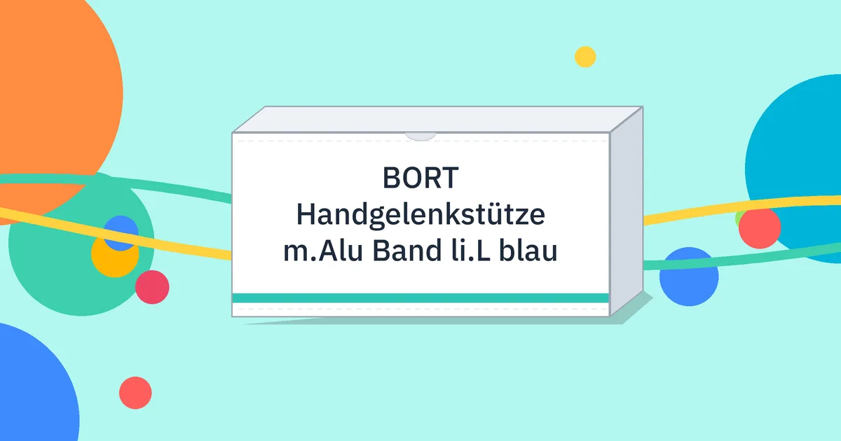 Symbolbild: Packung mit der Aufschrift BORT Handgelenkstütze m.Alu Band li.L blau (PZN 04125394) – Verfügbarkeit und Bezug in Apotheken in Frankfurt am Main