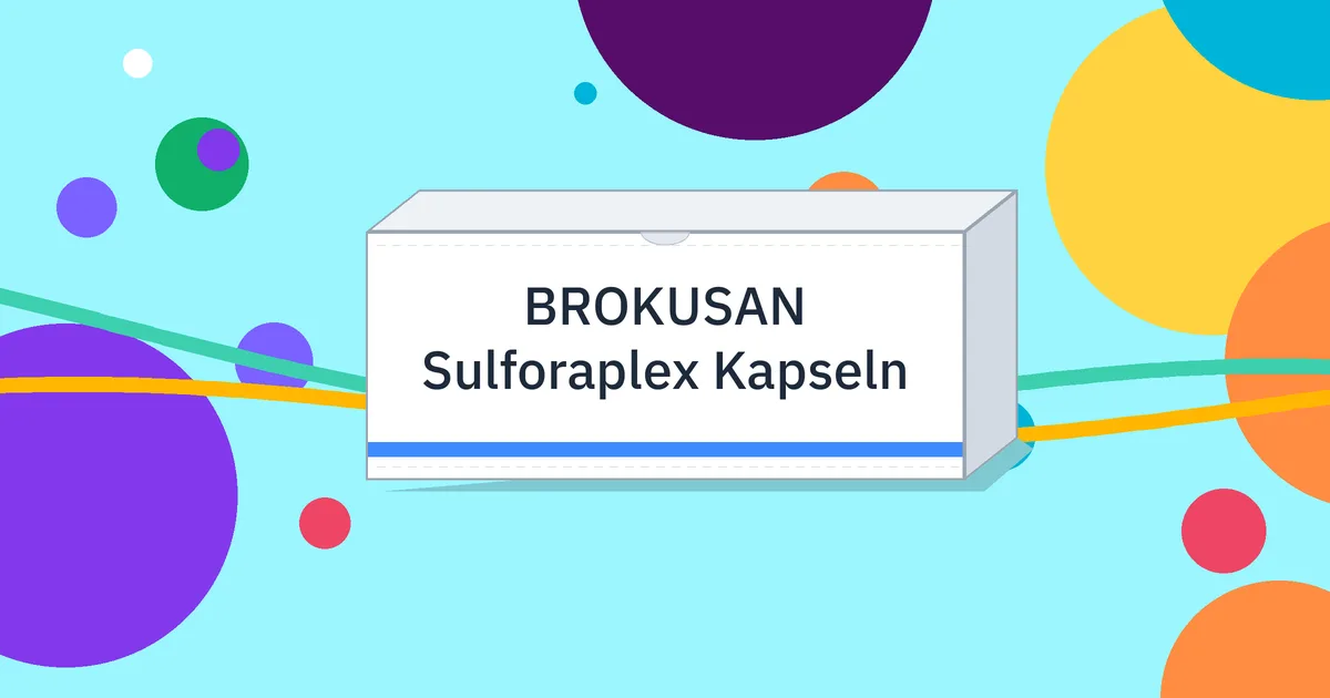 Symbolbild: Packung mit der Aufschrift BROKUSAN Sulforaplex Kapseln (PZN 19266255) – Verfügbarkeit und Bezug in Apotheken in Frankfurt am Main
