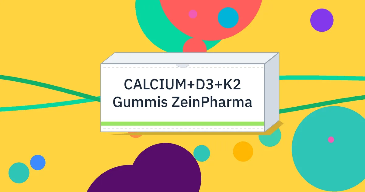 Symbolbild: Packung mit der Aufschrift CALCIUM+D3+K2 Gummis ZeinPharma (PZN 11665961) – Verfügbarkeit und Bezug in Apotheken in Frankfurt am Main
