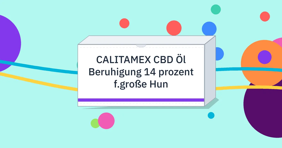 Symbolbild: Packung mit der Aufschrift CALITAMEX CBD Öl Beruhigung 14 prozent f.große Hun (PZN 19649074) – Verfügbarkeit und Bezug in Apotheken in Frankfurt am Main