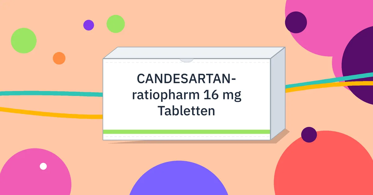 Symbolbild: Packung mit der Aufschrift CANDESARTAN-ratiopharm 16 mg Tabletten (PZN 08879776) – Verfügbarkeit und Bezug in Apotheken in Frankfurt am Main