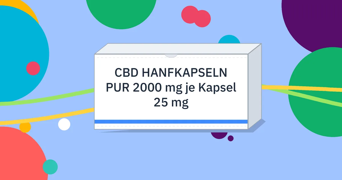 Symbolbild: Packung mit der Aufschrift CBD HANFKAPSELN PUR 2000 mg je Kapsel 25 mg (PZN 15584395) – Verfügbarkeit und Bezug in Apotheken in Frankfurt am Main
