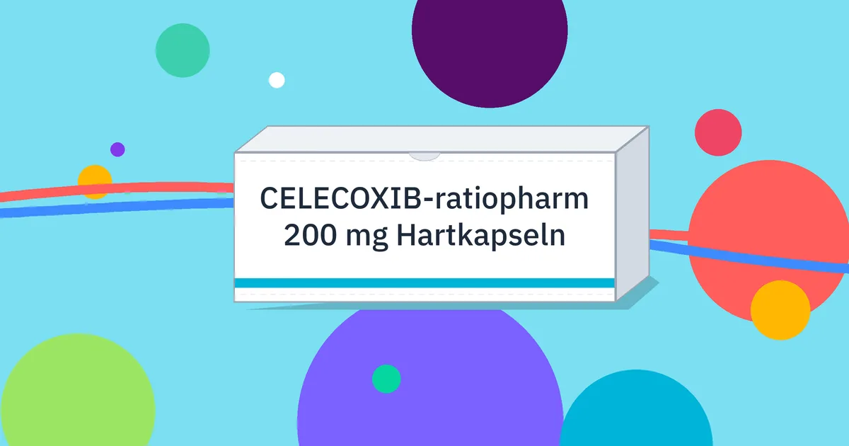 Symbolbild: Packung mit der Aufschrift CELECOXIB-ratiopharm 200 mg Hartkapseln (PZN 19172904) – Verfügbarkeit und Bezug in Apotheken in Frankfurt am Main