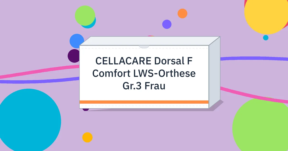 Symbolbild: Packung mit der Aufschrift CELLACARE Dorsal F Comfort LWS-Orthese Gr.3 Frau (PZN 14253213) – Verfügbarkeit und Bezug in Apotheken in Frankfurt am Main