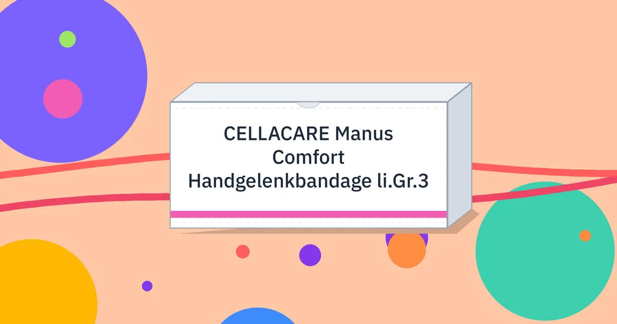 Symbolbild: Packung mit der Aufschrift CELLACARE Manus Comfort Handgelenkbandage li.Gr.3 (PZN 11660805) – Verfügbarkeit und Bezug in Apotheken in Frankfurt am Main