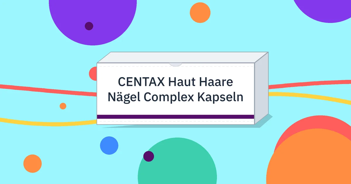 Symbolbild: Packung mit der Aufschrift CENTAX Haut Haare Nägel Complex Kapseln (PZN 17257944) – Verfügbarkeit und Bezug in Apotheken in Frankfurt am Main