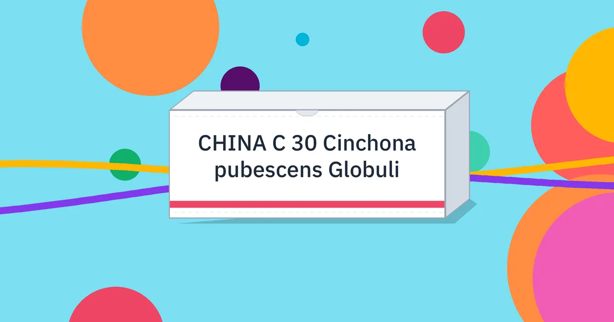 Symbolbild: Packung mit der Aufschrift CHINA C 30 Cinchona pubescens Globuli (PZN 17298707) – Verfügbarkeit und Bezug in Apotheken in Frankfurt am Main